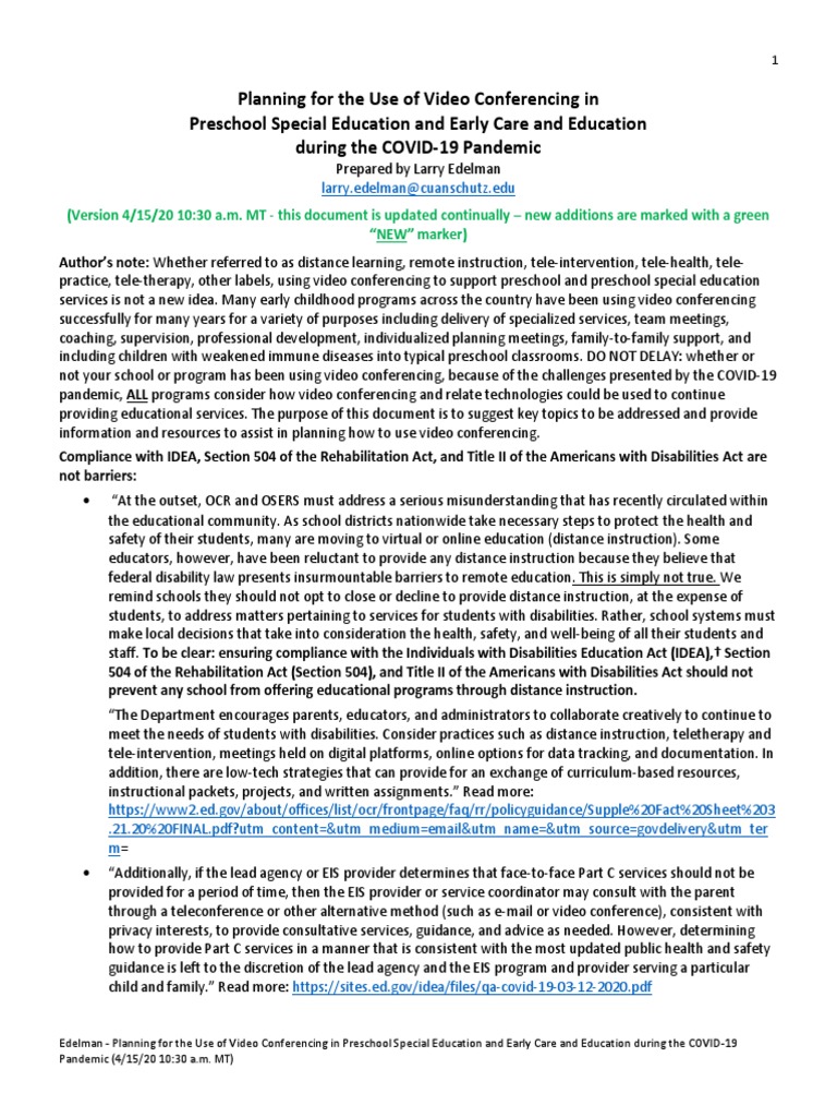 Planning For The Use of Video Conferencing in Preschool During COVID-19 ...