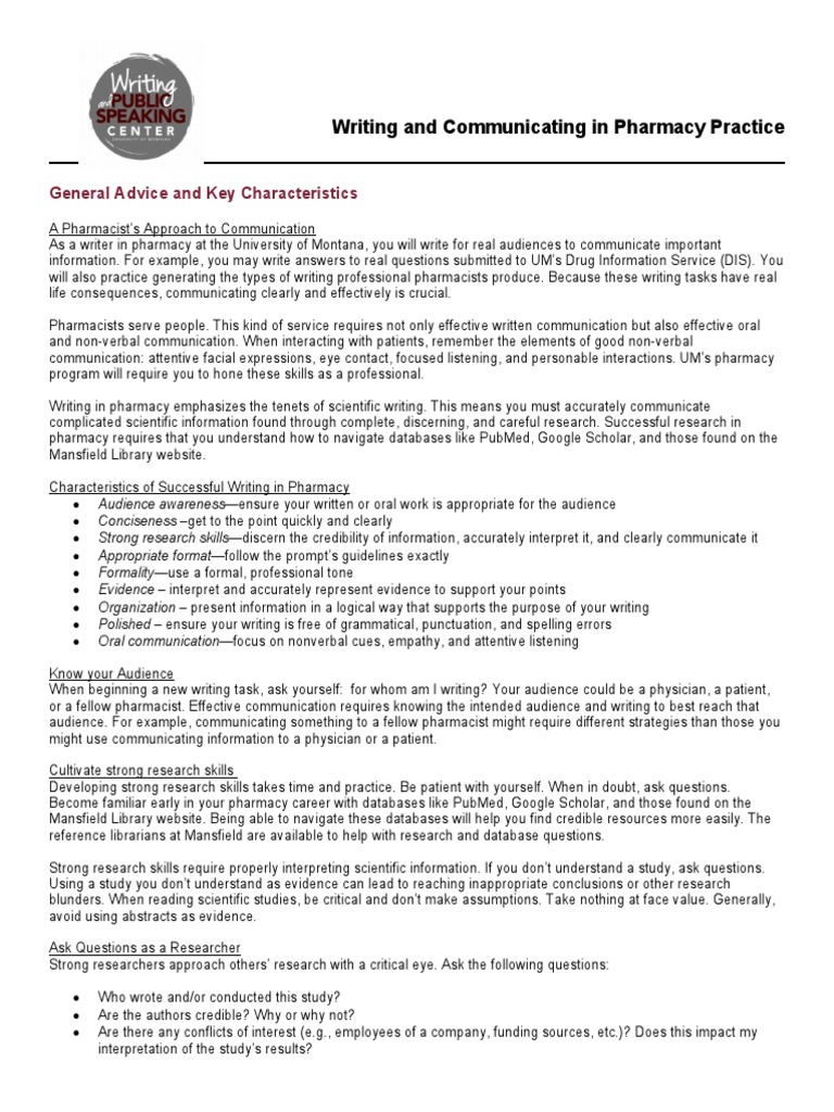 Writing and Communicating in Pharmacy Practice: General Advice and Key ...