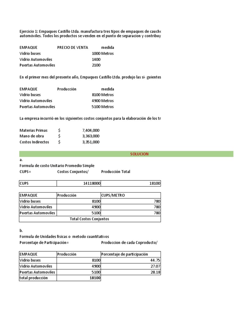 Ejercicio Actividad 10 Costos Promedio Simple | PDF | Lentes | Mercado ...