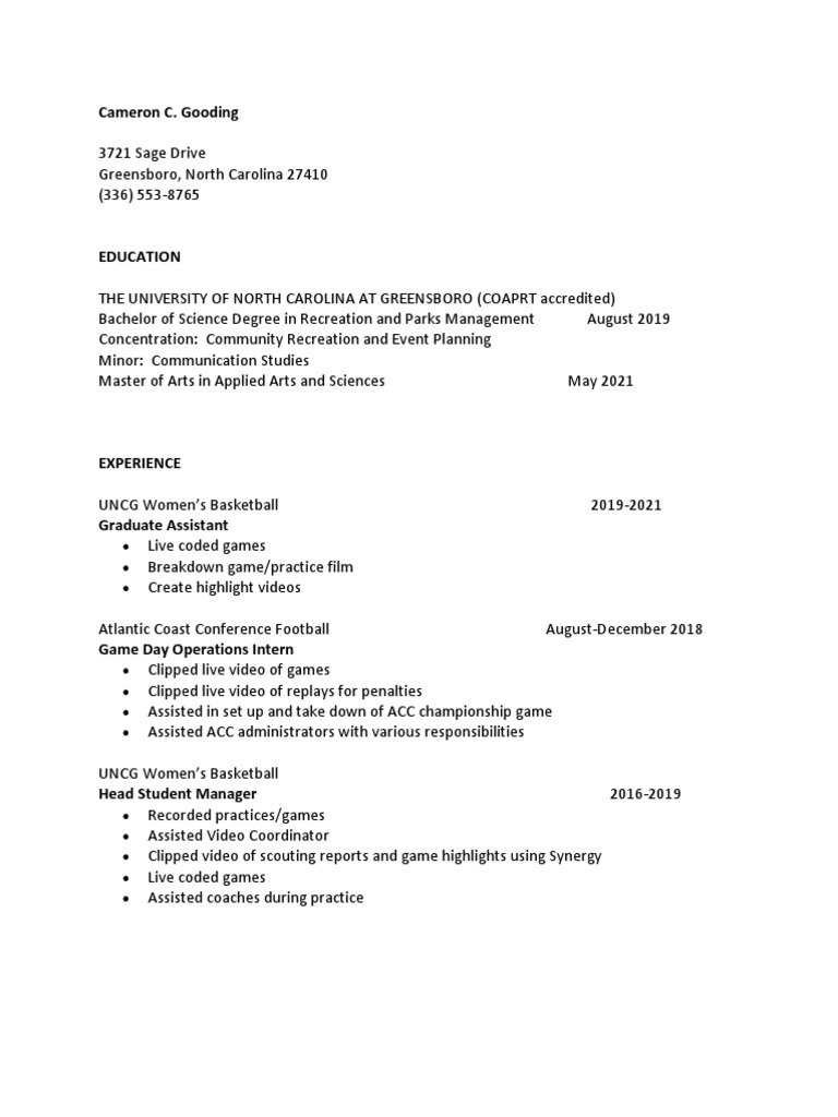 Cameron Gooding Resume | PDF
