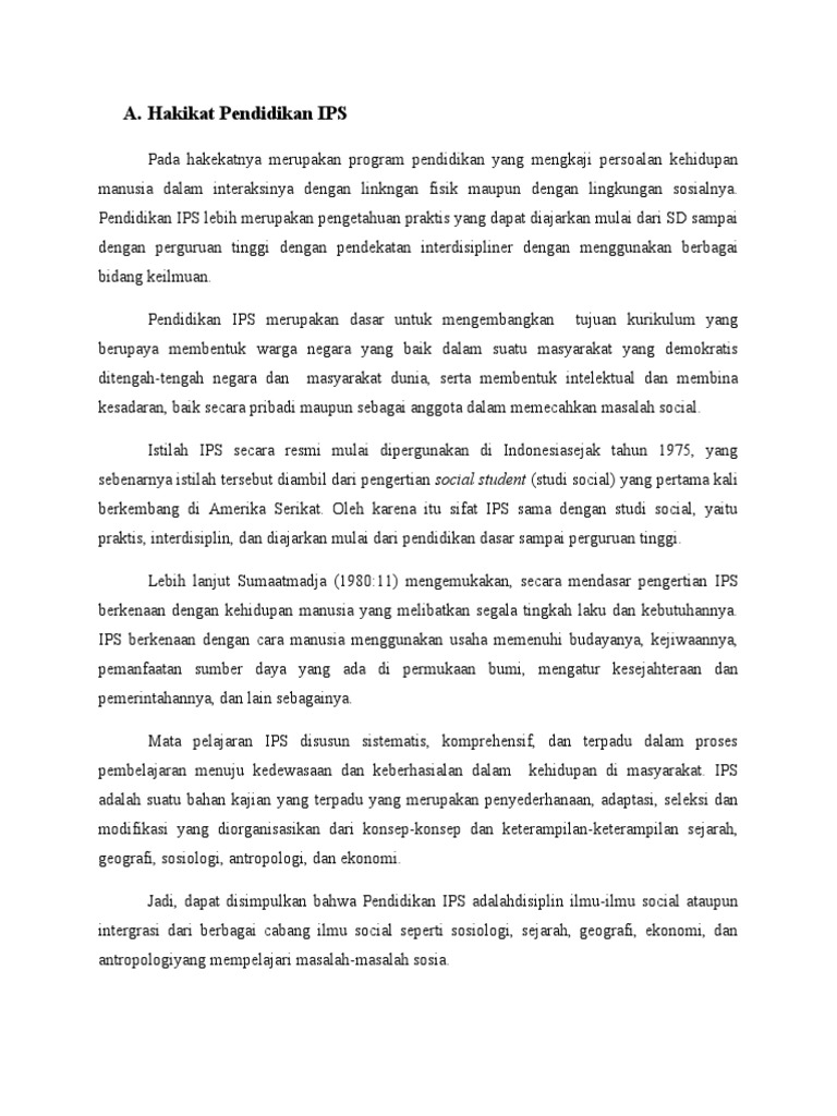 Hakikat Pendidikan IPS Dan Pengertian IPS | PDF