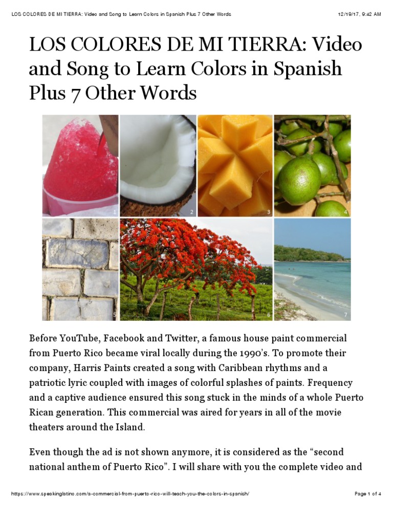 Los Colores de Mi Tierra: Learn Colors | PDF
