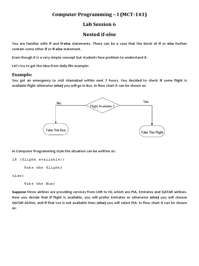 Computer Programming I Mct 143 Lab Session 6 Nested If Else Pdf 9199