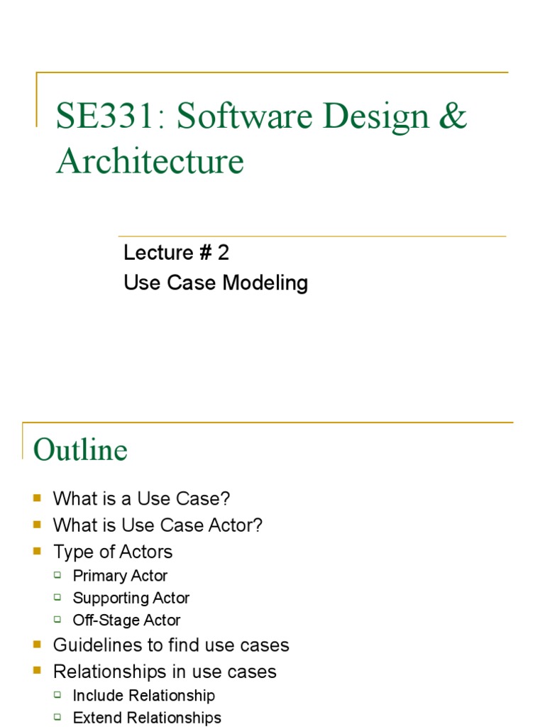 SE331: Software Design & Architecture: Lecture # 2 Use Case Modeling | Download Free PDF | Use ...