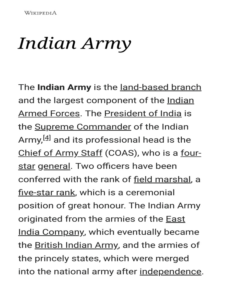 Indian Army - Wikipedia PDF | PDF | Military | Military Science