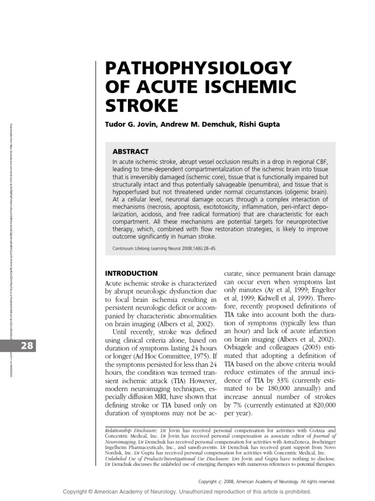 Pathophysiology of Acute Ischemic Stroke: Continuum Lifelong Learning ...