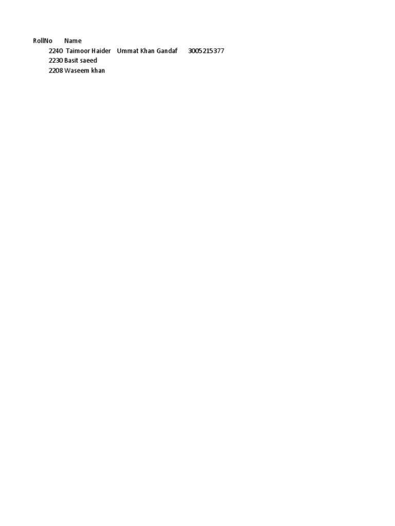 Student Roll Numbers and Names List | PDF