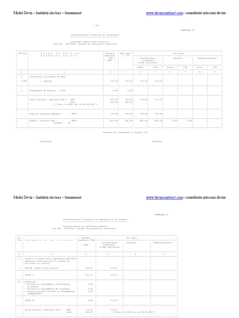 Model Deviz Bransament Electric PDF | PDF