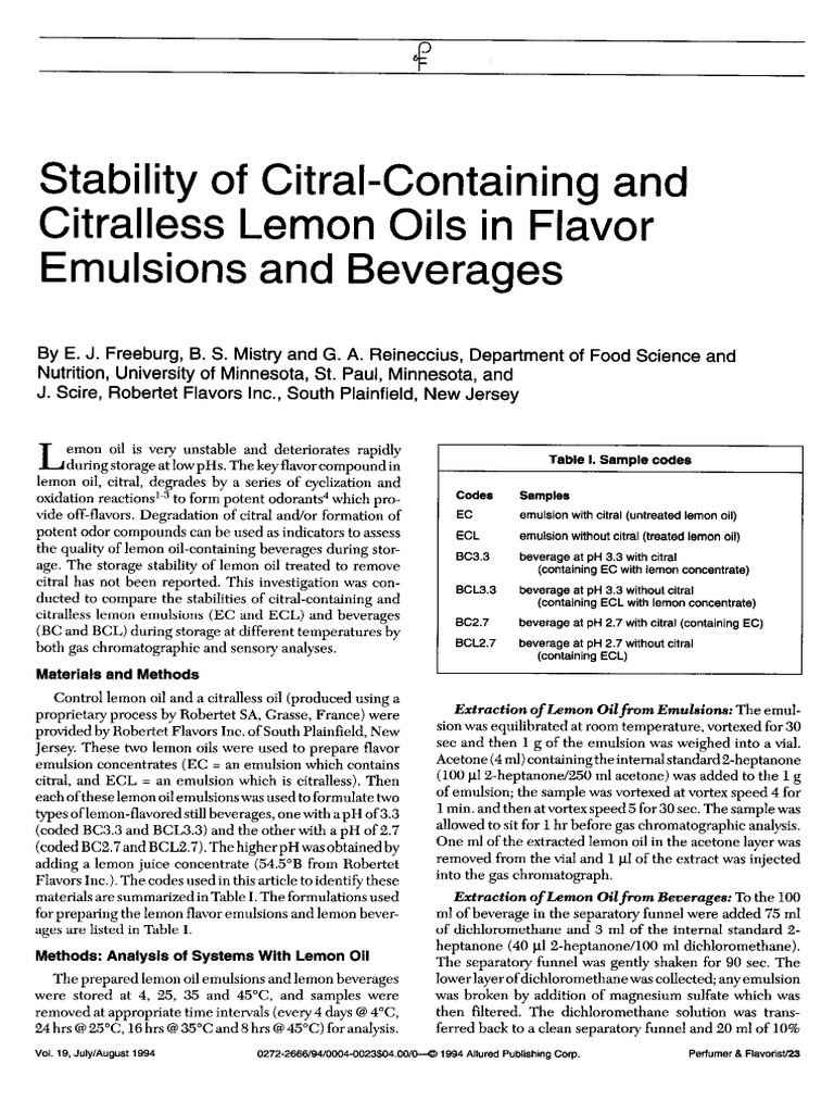 Stability of Citral-Containing and Citralless Lemon Oils in Flavor ...