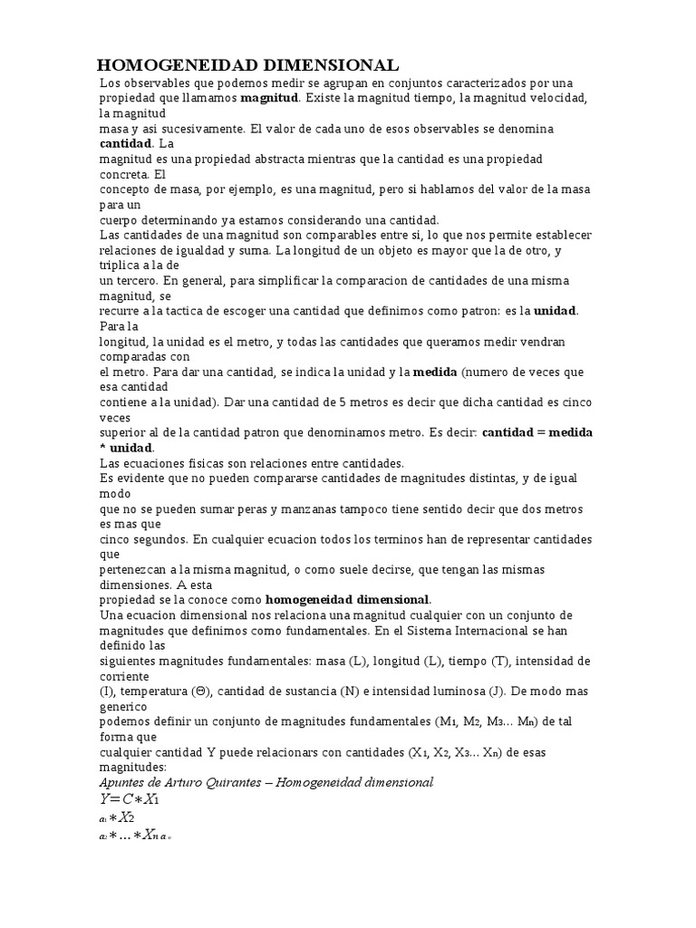 Homogeneidad Dimensional en Física | PDF | Masa | Longitud