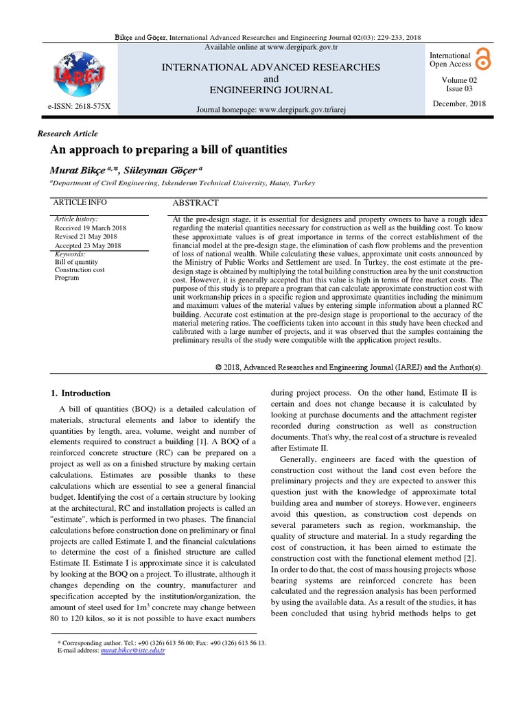 An Approach To Preparing A Bill of Quantities (#407726) - 592873 | PDF ...
