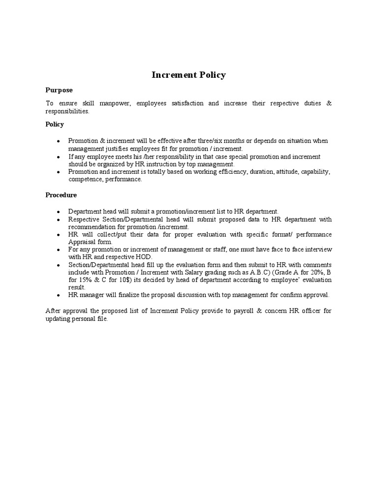 Increment Policy: Purpose | PDF