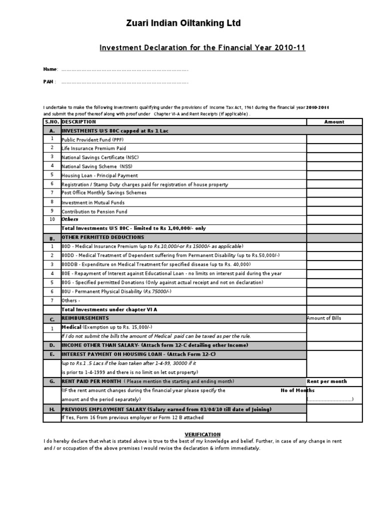Investment Declaration | PDF | Payments | Government Finances