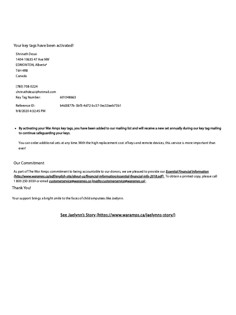 Activate Key Tags - The War Amps | PDF