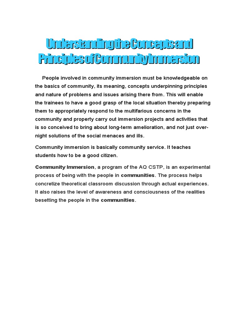 Understanding The Concepts and Principles of Community Immersion | PDF