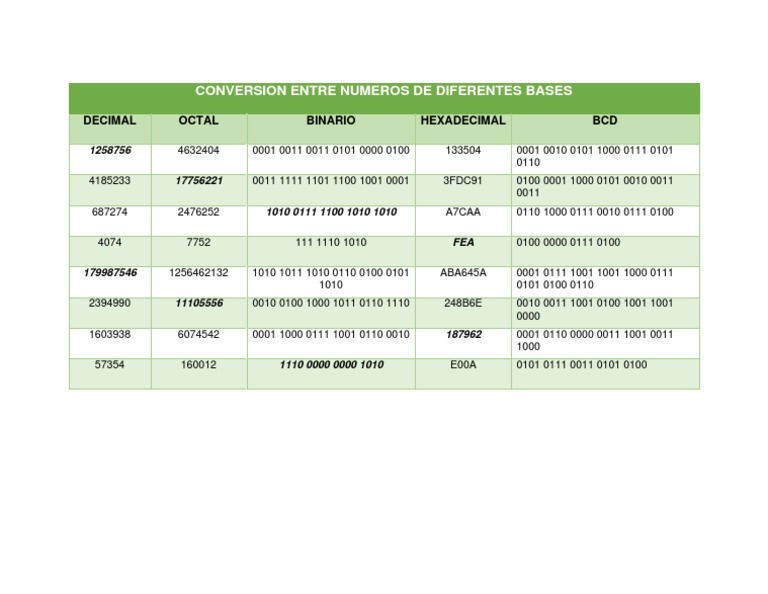 Conversión de Diferentes Bases | PDF
