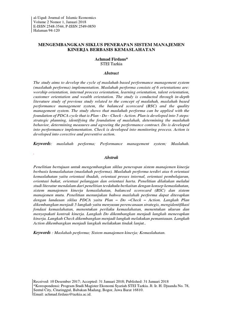 Developing the cycle of maslahah based performance management system implementation | PDF | Business