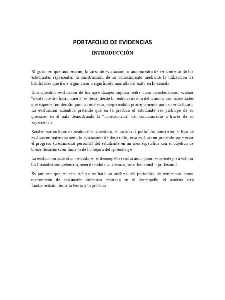 Ejemplo De Introduccion Para Un Portafolio De Evidencias El Portafolio