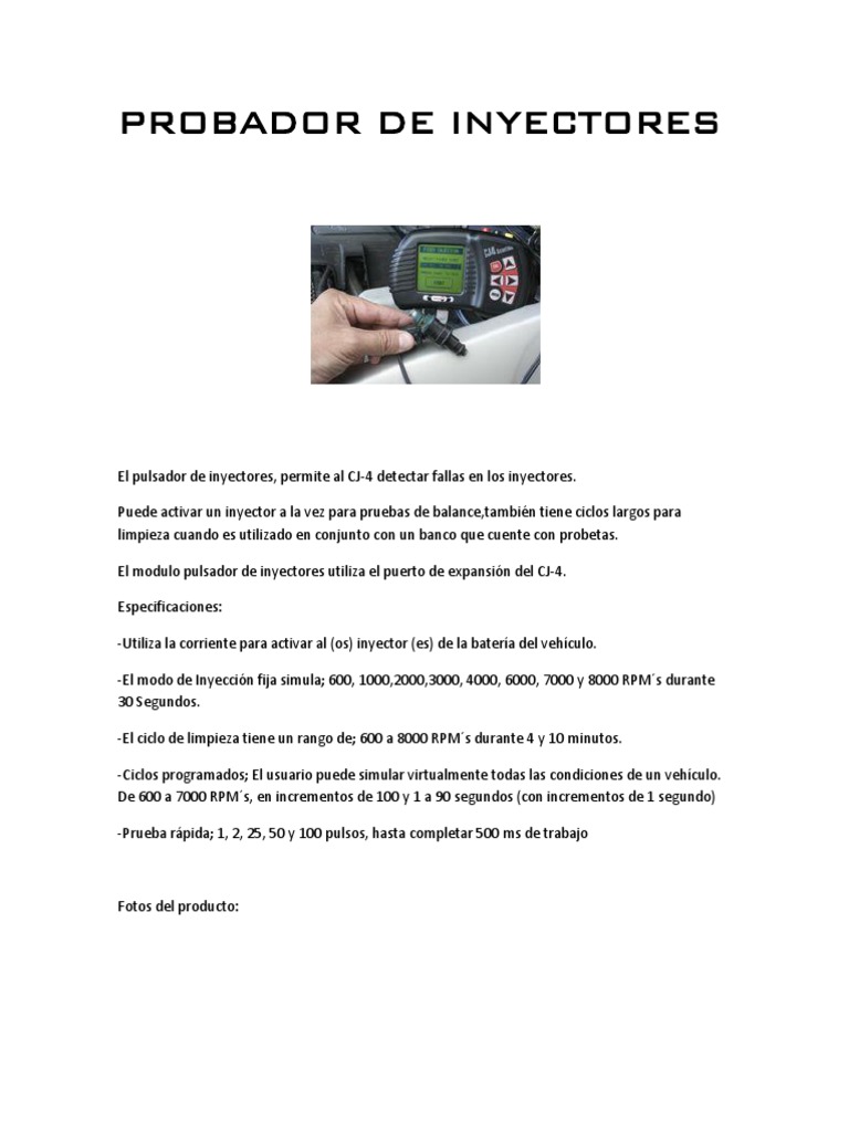 Probador de Inyectores CJ-4: Especificaciones y Funciones | PDF ...