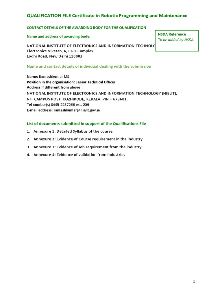 Certificate Course in Robotic Programming and Maintenance Rev2 - 0 ...