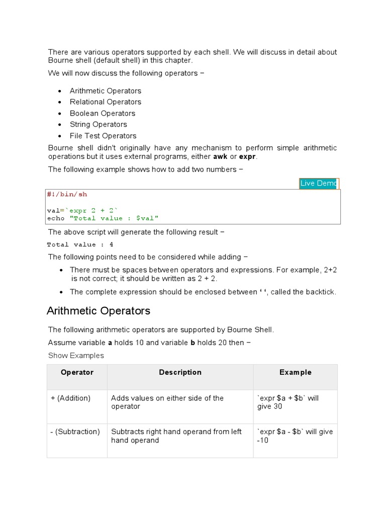 Arithmetic Operators: #!/bin/sh | PDF | Arithmetic | Boolean Data Type