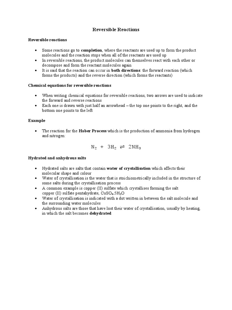 Reversible Reactions and Equilibrium | PDF | Chemical Equilibrium ...