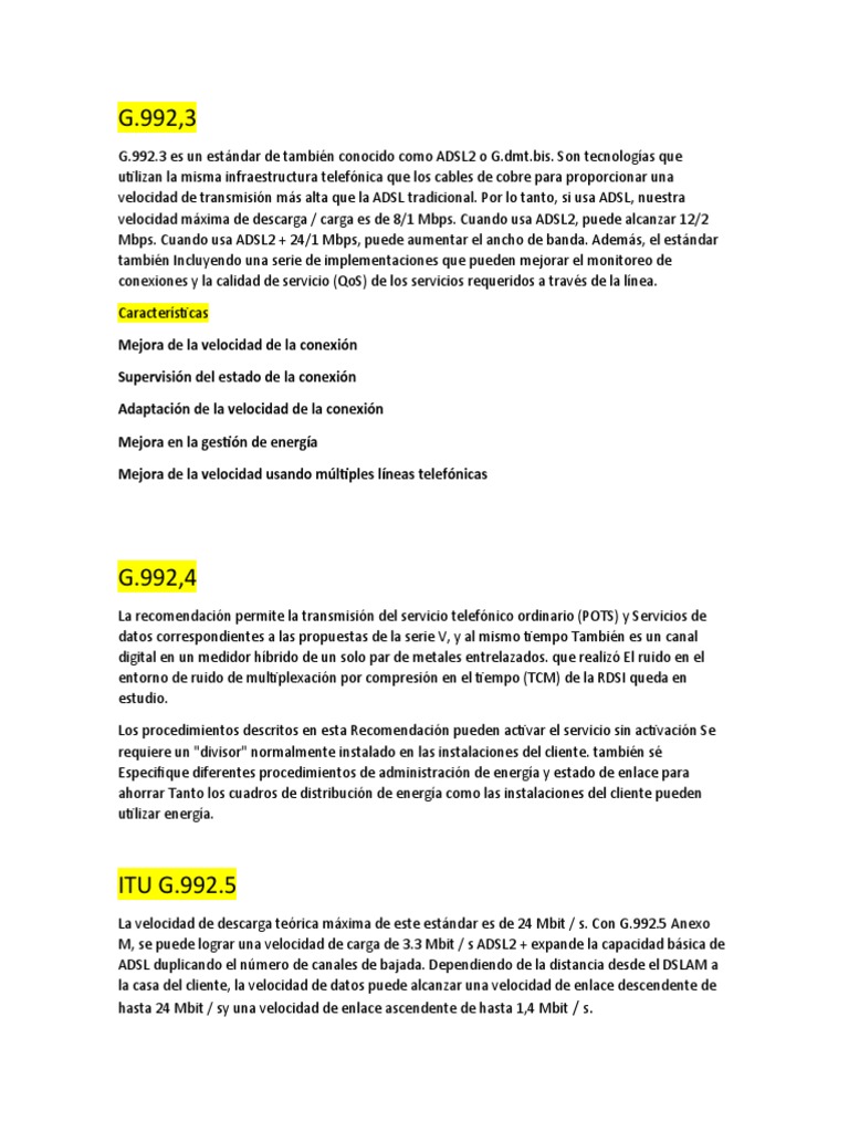 Estándares G.992: ADSL2 y ADSL2+ Explicados | PDF | Ingeniería en ...