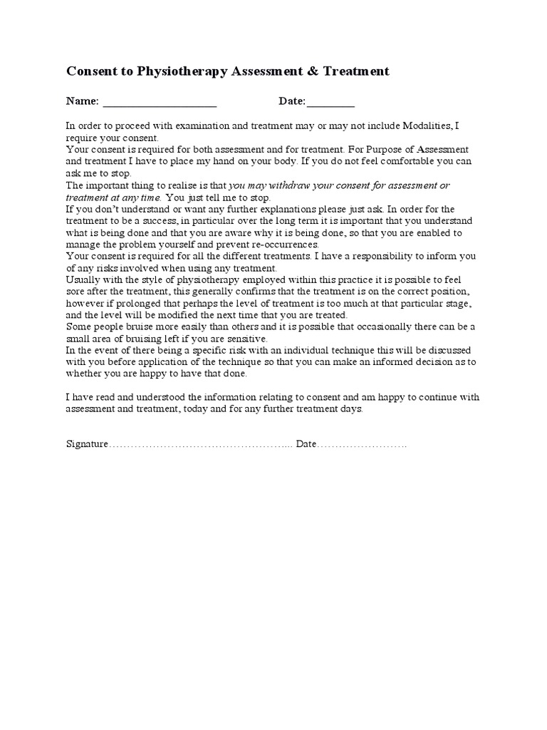 Consent To Physiotherapy Assessment | PDF