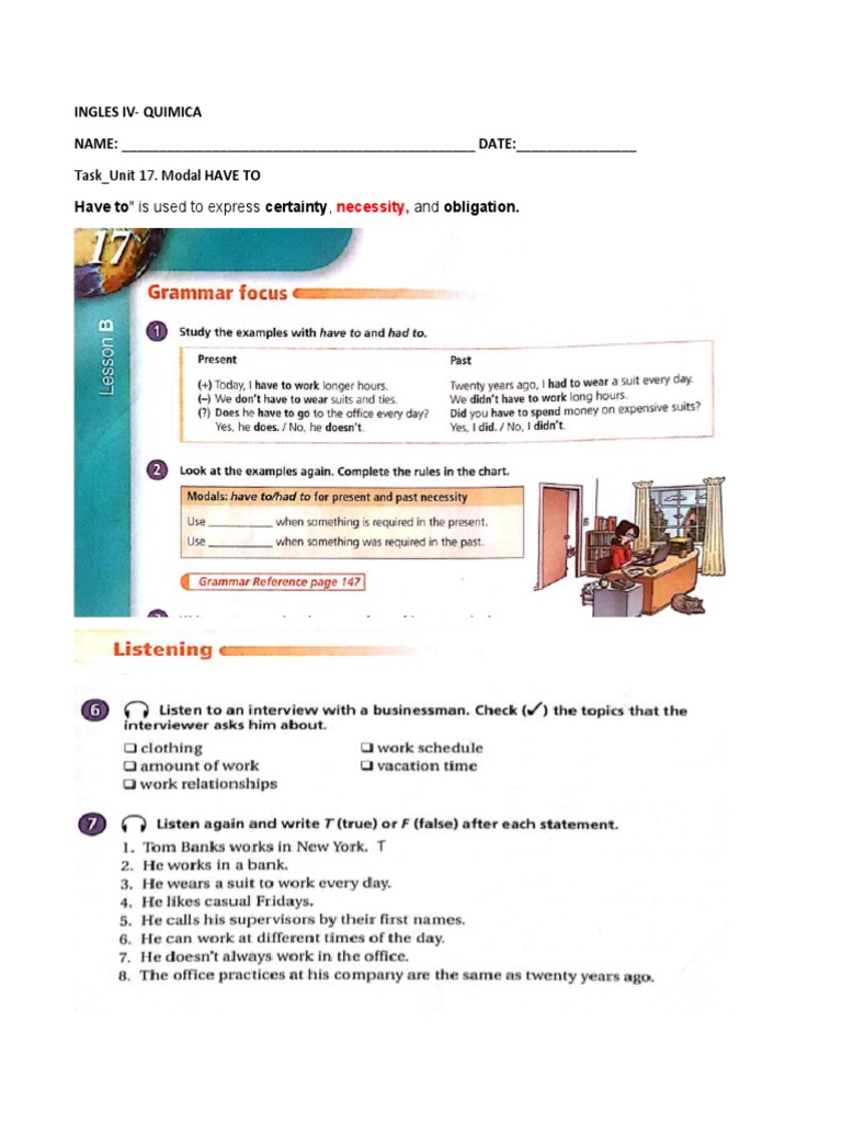Task - Unit 17 - Modals (3) - INGLES - IV | PDF