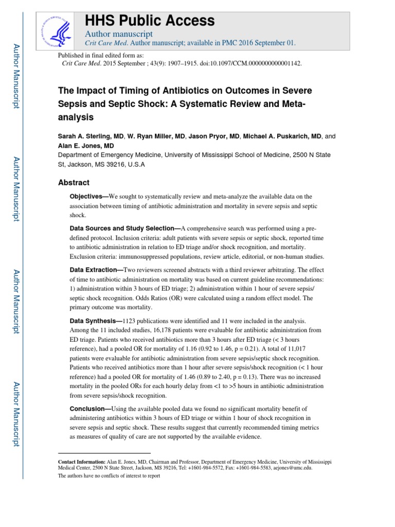 HHS Public Access | PDF | Sepsis | Meta Analysis