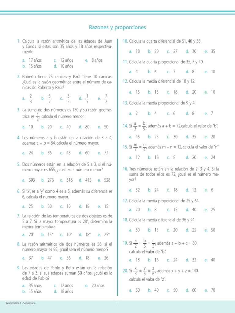 Practica de Razones-Y-Proporciones PDF | PDF | Enseñanza de matemática ...