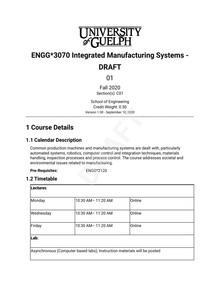 ENGG 3070 Integrated Manufacturing Systems F20 R1 PDF | PDF ...