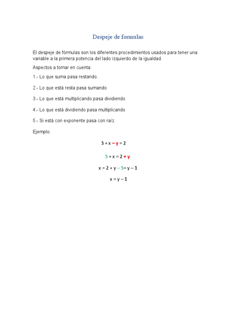 Despeje de Formulas | PDF