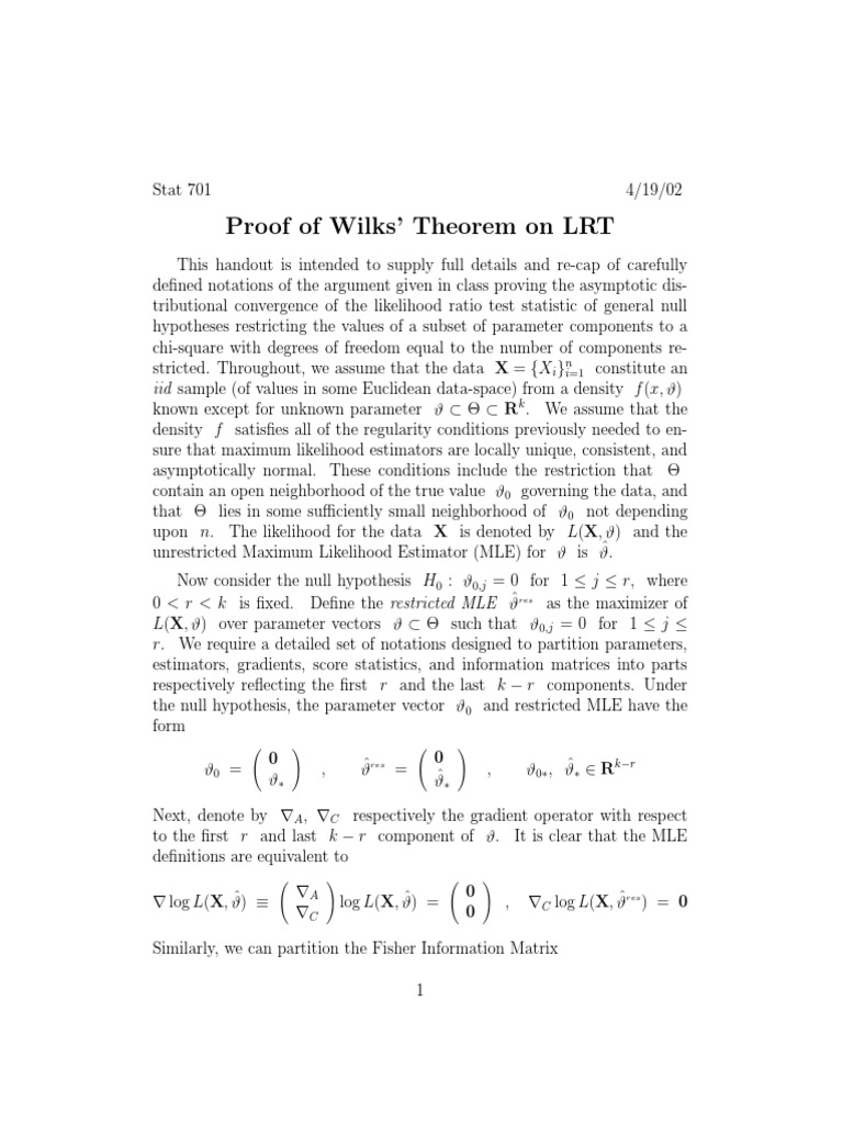 Proof Wilks Theorem Likelihood Ratio Test | PDF | Statistics ...