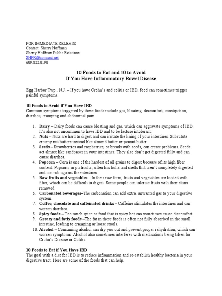 10 Foods To Eat Not Eat PDF | PDF | Bloating | Inflammatory Bowel Disease