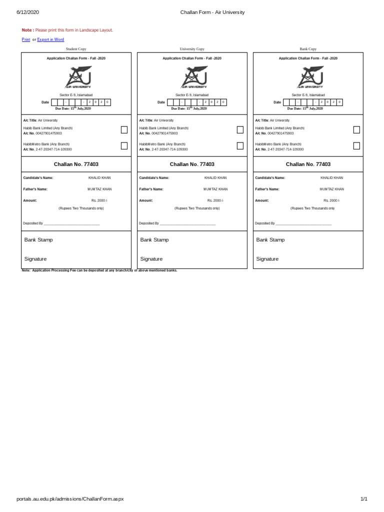 Challan Form - Air University | PDF | Banking | Economies