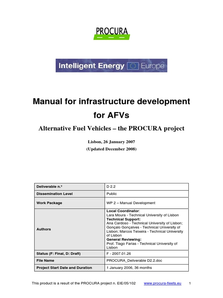 Manual For Infrastructure Development For Afvs: Alternative Fuel Vehicles - The Procura Project ...