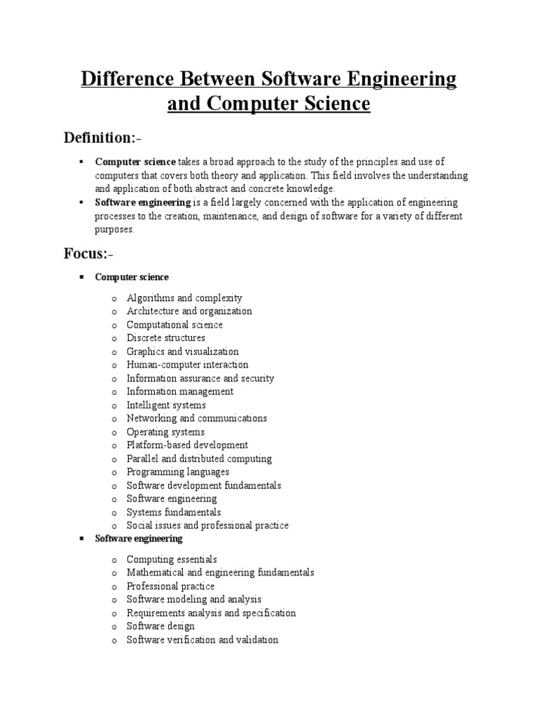 Difference Between Software Engineering and Computer Science | PDF ...