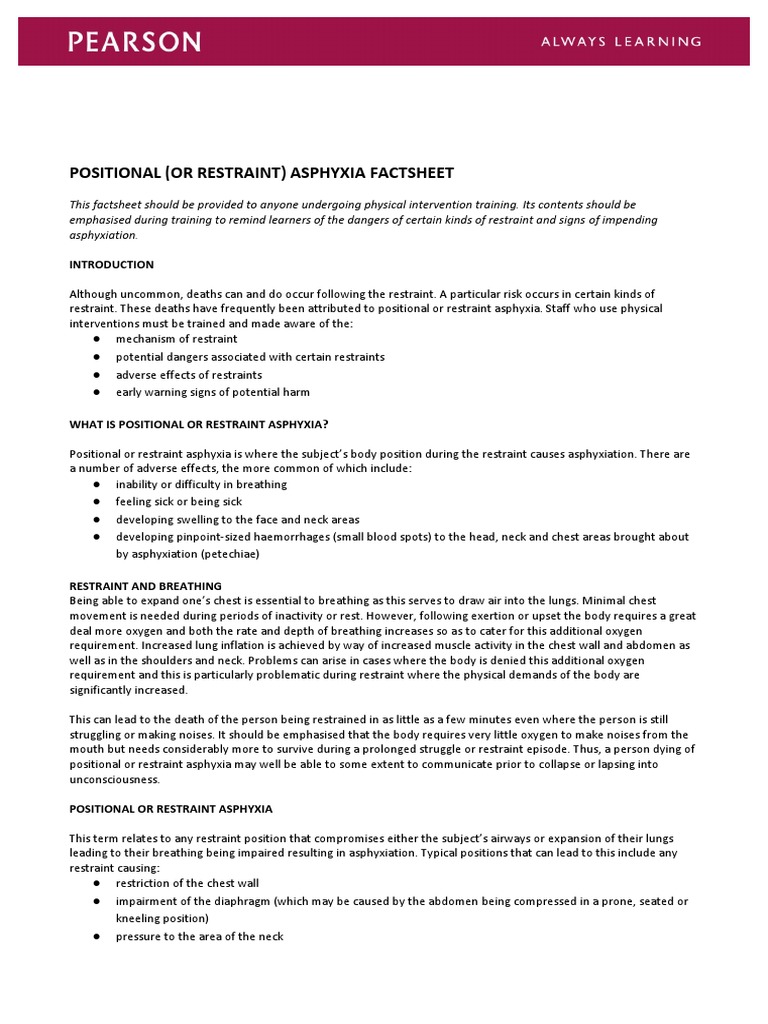 Positional Asphyxia Factsheet | PDF | Breathing | Thorax