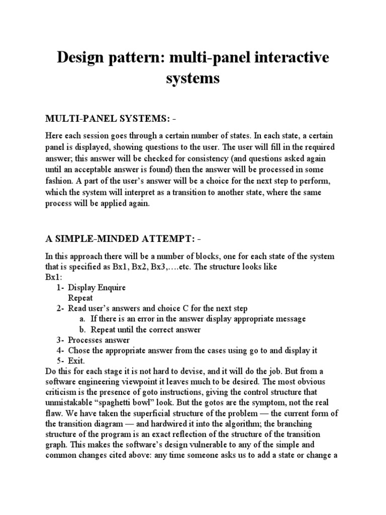 Design Pattern: Multi-Panel Interactive Systems | PDF | Class (Computer Programming) | Subroutine
