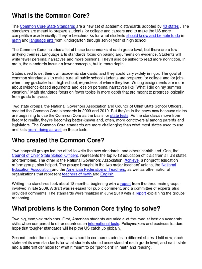 What Is The Common Core | PDF | Common Core State Standards Initiative ...