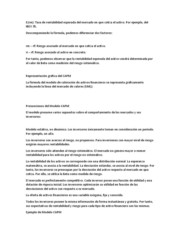 Calculo CAPM | PDF | Modelo de fijación de precios de activos de ...