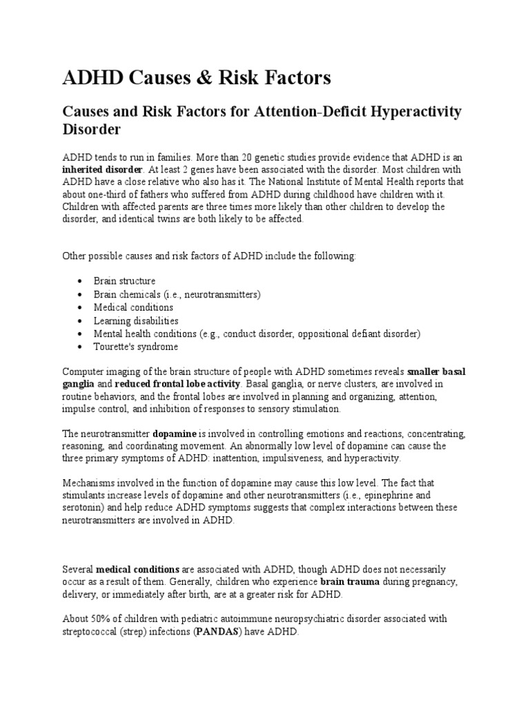 Causes and Risk Factors For Attention-Deficit Hyperactivity Disorder ...