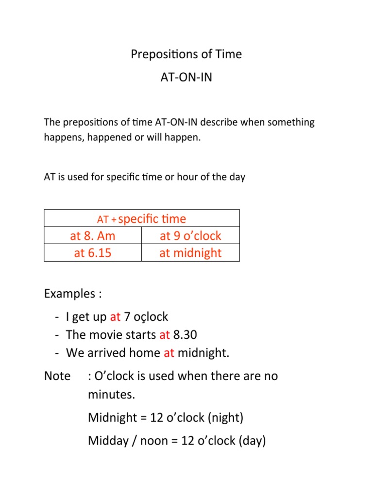 Prepositions of Time | PDF