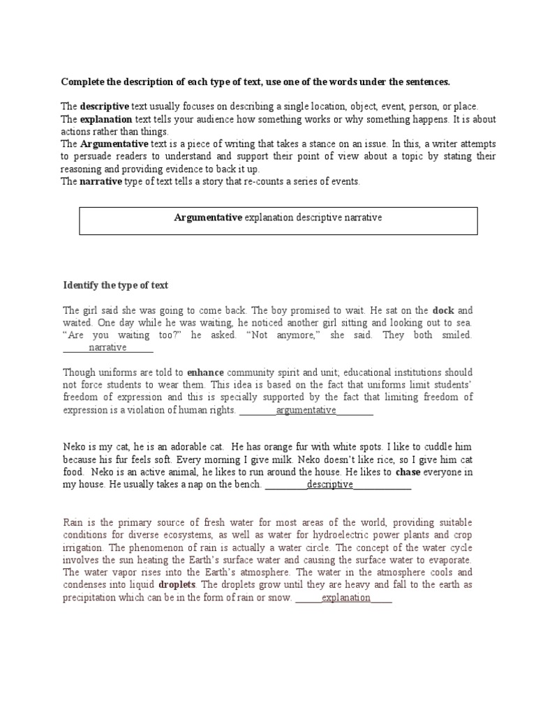 Types of Text Definition - Examples | PDF | Rain | Water