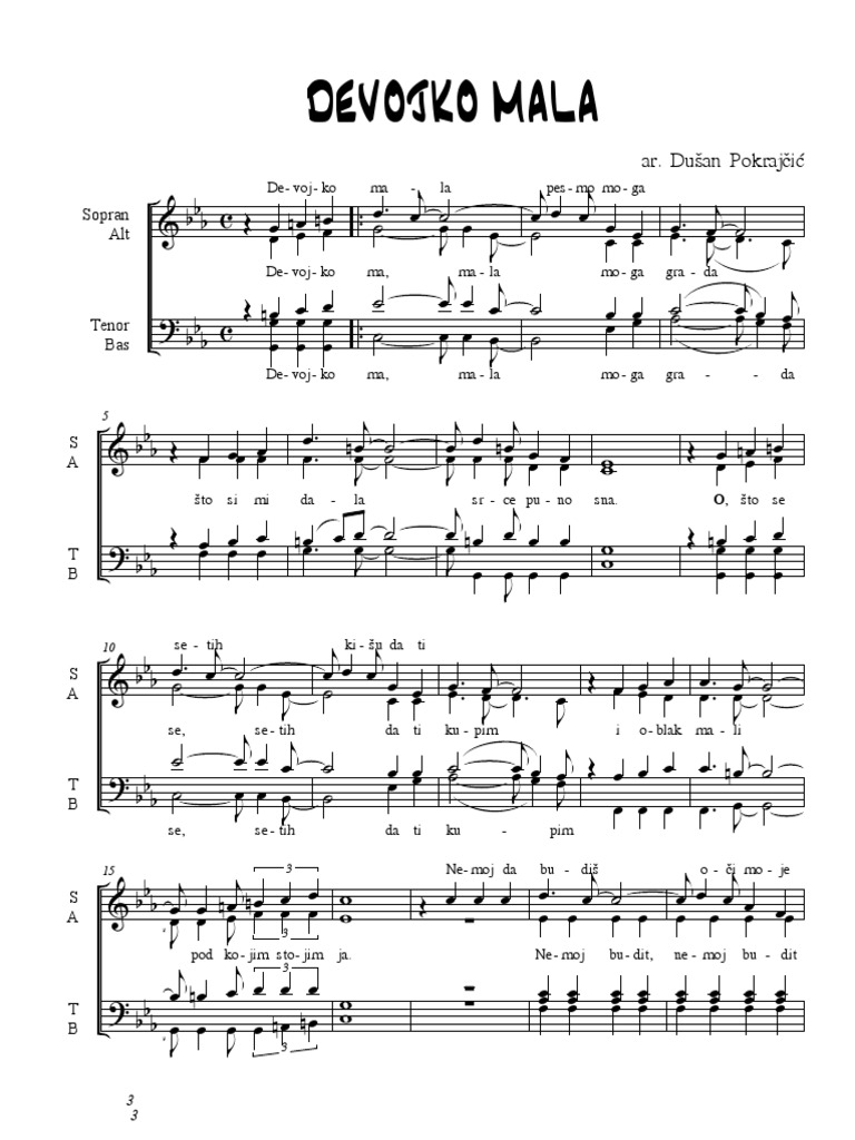 Devojko Mala, D. Pokrajčić, SATB | PDF