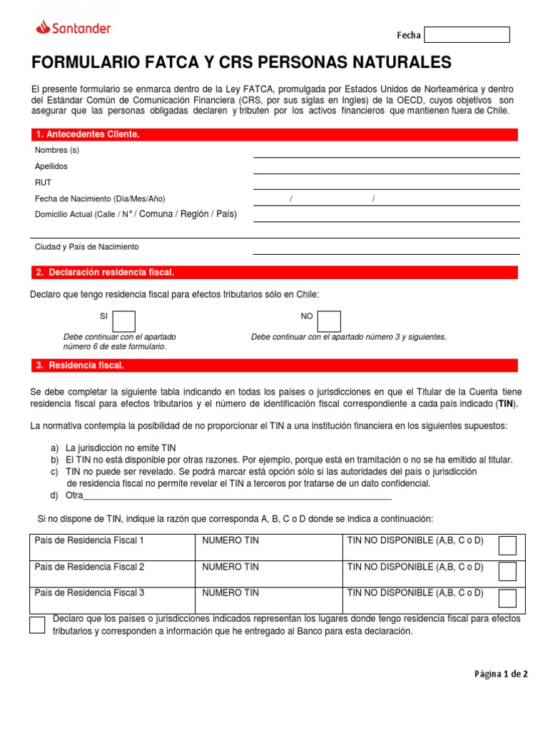 Formulario FATCA y CRS Personas Naturales | PDF | Gobierno | Business