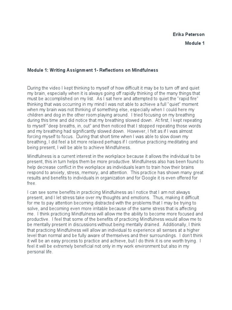Module 1 - Writing Assignment 1 - Reflections On Mindfulness | PDF ...