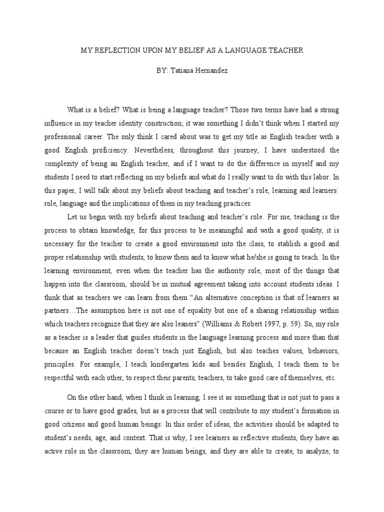My Reflection Upon My Belief As A Language Teacher | PDF | Teachers ...