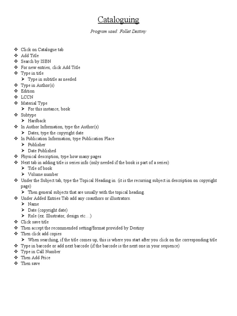 Cataloguing Steps | PDF